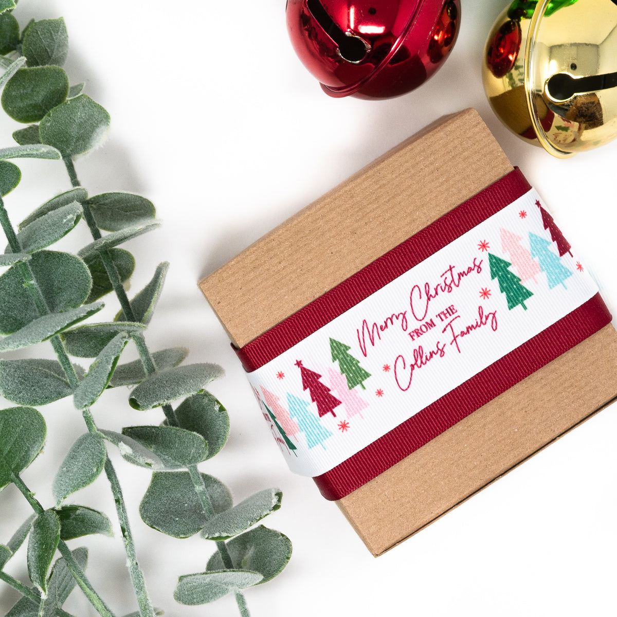 Customized Snowy Christmas Trees – Ribbon and Bows Oh My!